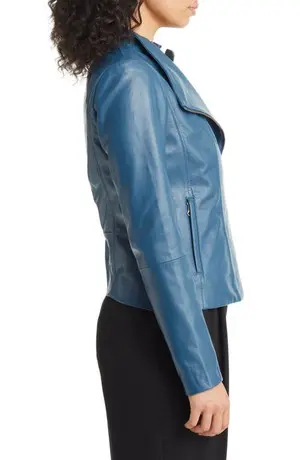 Nordstrom Leather Moto Jacket - Blue Ceramic