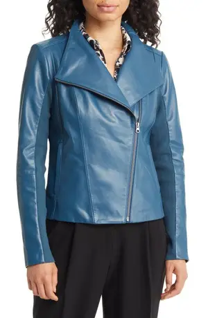 Nordstrom Leather Moto Jacket - Blue Ceramic