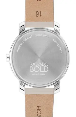Movado Bold Horizon Leather Strap Watch - Gray Dial