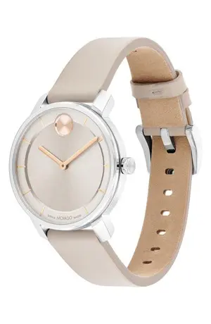 Movado Bold Horizon Leather Strap Watch - Gray Dial