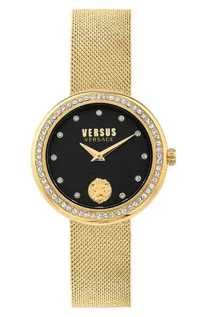 Versace VERSUS Versace Lea Mesh Strap Watch Ip Yellow Gold/black