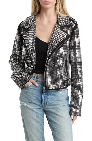 AZALEA WANG Rhinestone Moto Jacket