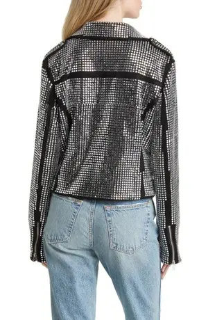 AZALEA WANG Rhinestone Moto Jacket
