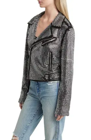 AZALEA WANG Rhinestone Moto Jacket