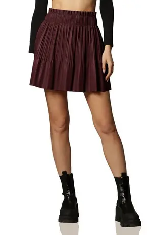 Avec Les Filles Faux-ever Leather™ Pleated A-line Miniskirt - Zinfandel