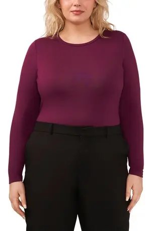 Halogen Crewneck Long Sleeve Knit Top Grape Wine