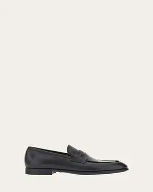 FERRAGAMO Funes Leather Penny Loafers - Black