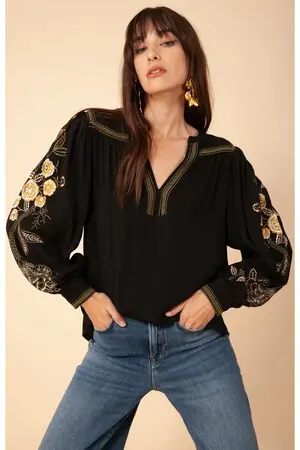 Hale Bob Dixon Embroidered Crepe Top