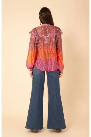 Hale Bob Maya Pleated Chiffon Top - Orange