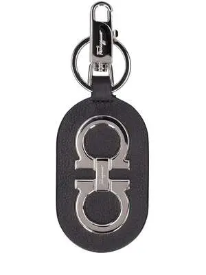 FERRAGAMO Logo Leather Key Ring - Black