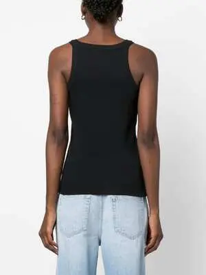 Closed Ribbed-knit Tank Top - Black