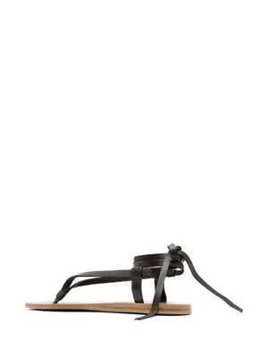 Brunello Cucinelli Embellished Ankle Tie Flat Leather Sandals