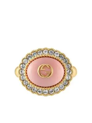 Gucci Interlocking G Logo Crystal-embellished Ring