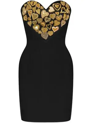 Moschino Sweetheart-neck Embroidered Minidress - Black