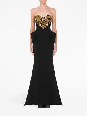Moschino Sweetheart-neck Embroidered Maxi Dress