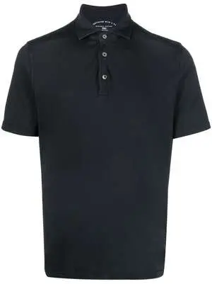 Fedeli Plain Cotton Polo Shirt - Black