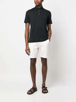 Fedeli Plain Cotton Polo Shirt - Black
