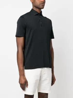 Fedeli Plain Cotton Polo Shirt - Black
