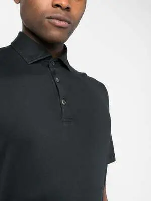Fedeli Plain Cotton Polo Shirt - Black