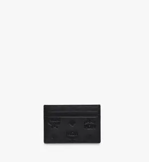 Mcm Aren Card Case In Embossed Monogram Leather - Black