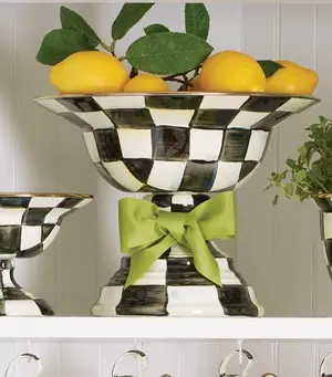 MACKENZIE-CHILDS Courtly Check Large Compote - Black