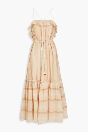 Zimmermann Zimmermann Ruffled Striped Cotton-Blend Maxi Dress - Neutral