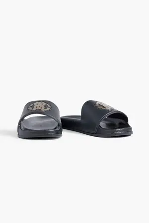Roberto Cavalli Printed Embossed Rubber Slides - Black