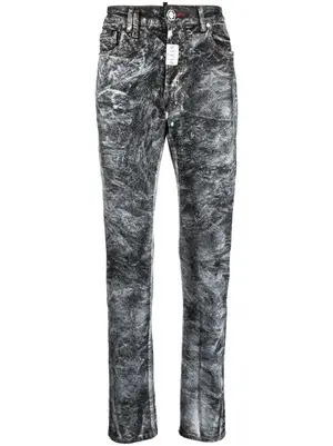 Philipp Plein Abstract-print Straight-leg Jeans - Black