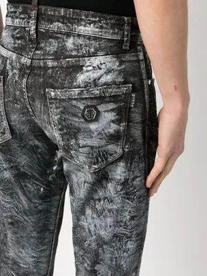 Philipp Plein Abstract-print Straight-leg Jeans - Black