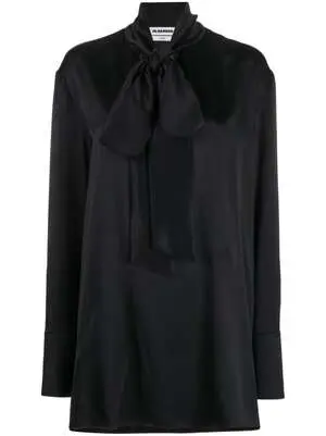 JIL SANDER Pussy-bow Silk-satin Blouse