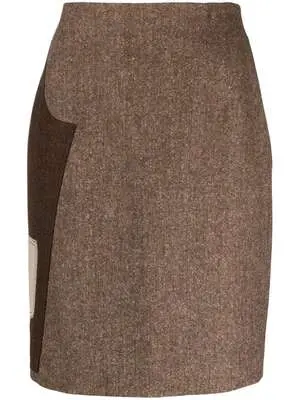 Moschino Contrasting-panel Pencil Skirt - Brown