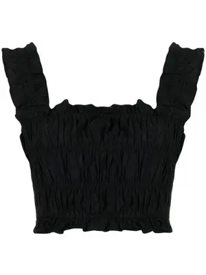 Maje Smocked Cropped Top - Black