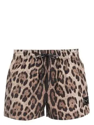 Dolce & Gabbana Logo-plaque Leopard-print Swim Shorts - Black