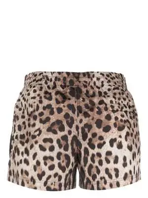 Dolce & Gabbana Logo-plaque Leopard-print Swim Shorts