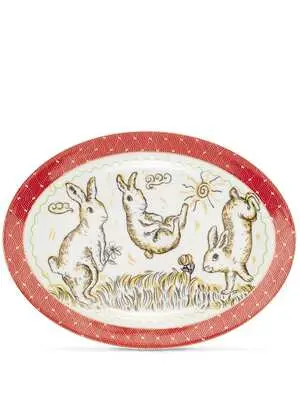 Shanghai Tang X Long Di Rabbit Oval Plate - White