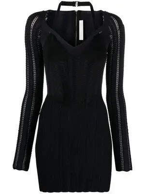 DION LEE Open-knit Corset Minidress - Black