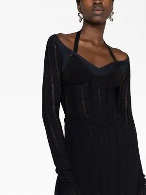 DION LEE Open-knit Corset Minidress - Black