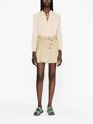Maje High-rise Pleated Miniskirt With Belt