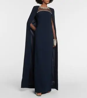 Jenny Packham Embellished Cape Crêpe Gown
