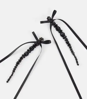 Simone Rocha Bow-embellished Crystal Drop Earrings - Black