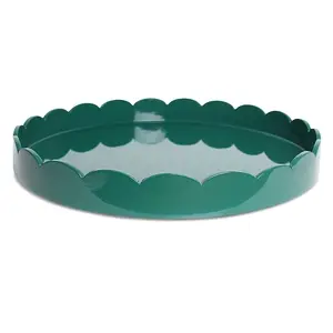 ADDISON ROSS Large Lacquer Scalloped Tray, 20 Round - Racing Green