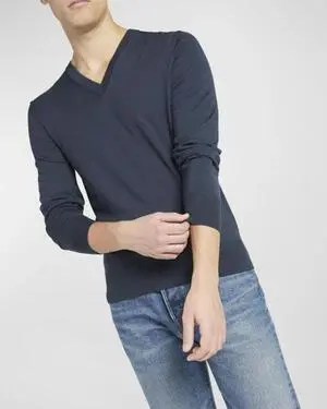 TOM FORD Merino Wool V-neck Sweater - Navy
