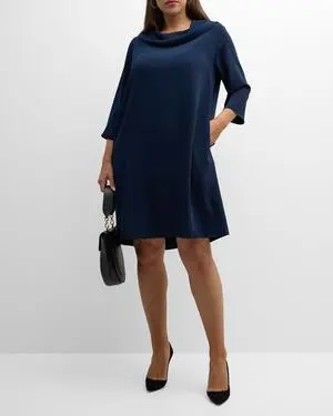Caroline Rose Plus Size Matte Crepe Cowl Dress - Navy