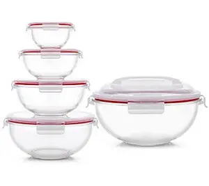 JOYJOLT Set Of 5 Nestable Glass Mixing Bowls Wi Th Handle Lid - One-color