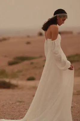 Jenny Yoo Jenny Louise Square-neck A-le Chiffon Weddg Gown