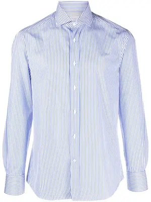 Brunello Cucinelli Striped Long-sleeved Cotton Shirt - Blue