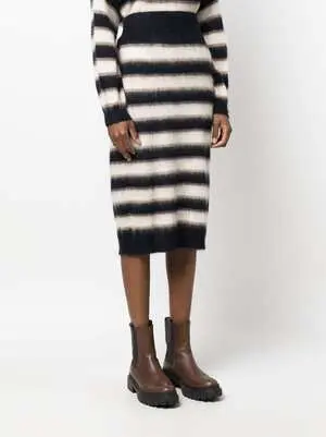 Brunello Cucinelli Striped Knitted Midi Skirt