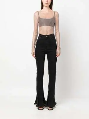 GENNY Rhinestone Mesh Cropped Blouse
