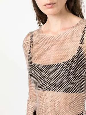 GENNY Rhinestone Mesh Cropped Blouse