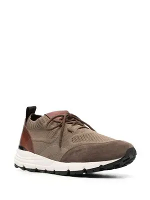 SCAROSSO Knitted-upper Leather Sneakers - Brown